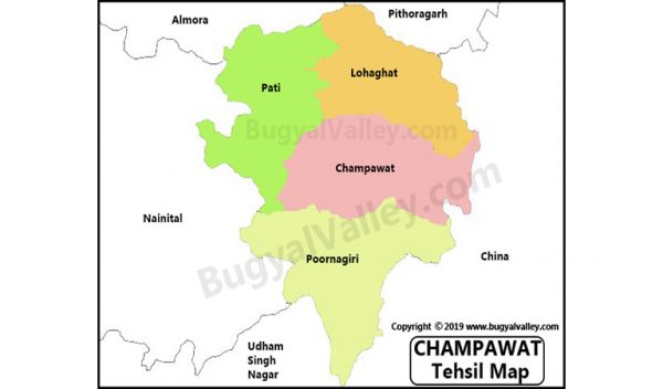 Uttarakhand Map with 13 Districts and Borders